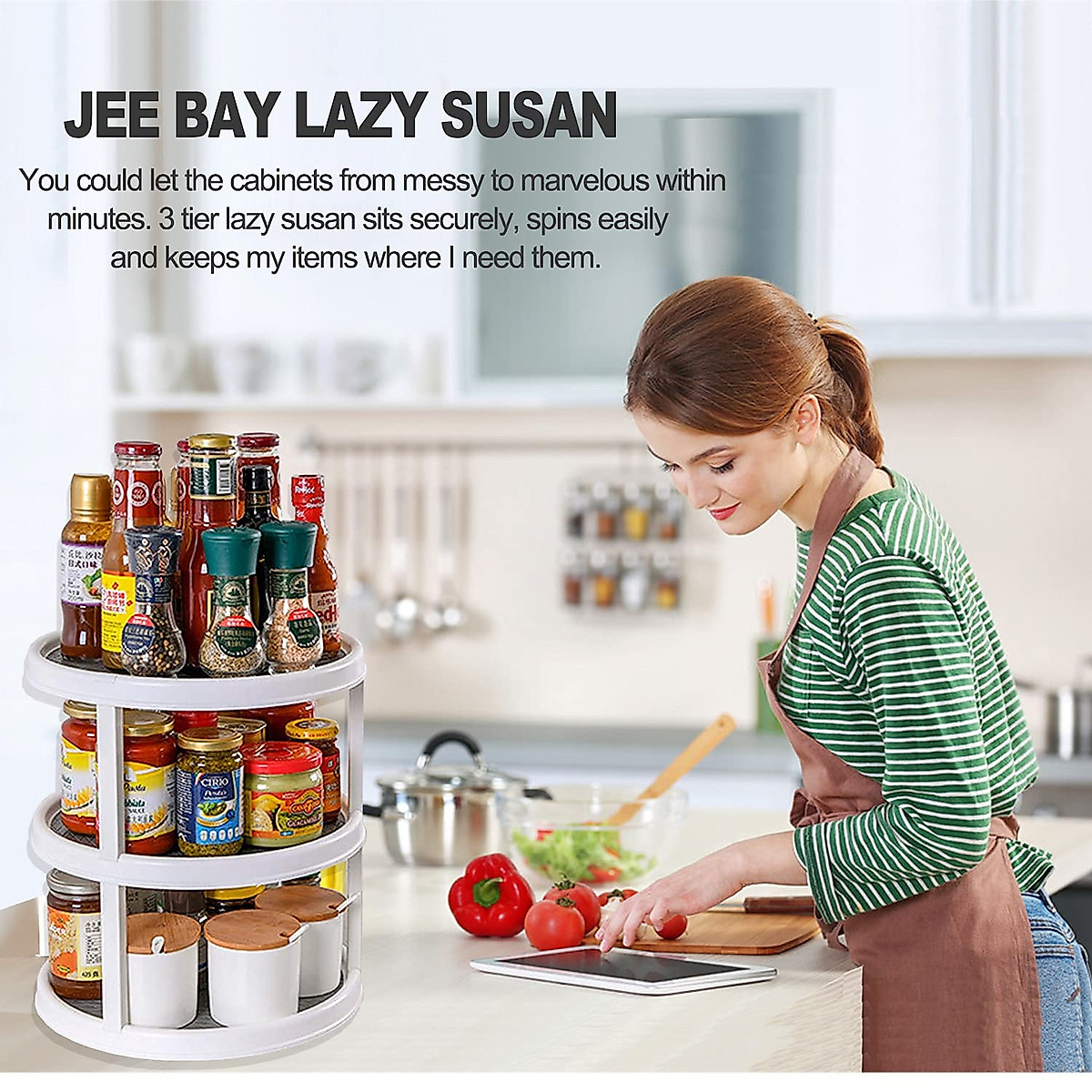 12 inch Diameter Turnable Lazy Susan Spice Rack Organizer for Large Cabinet, Kitchen Dining Table Refrigerator Bathroom Organization (Gray)