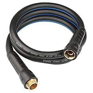 EADUTY Hybrid Lead In Garden Hose 5/8 IN. x 6 FT, Heavy Duty, Lightweight, Flexible with Swivel Grip Handle and Solid Brass Fittings, Gray+Blue