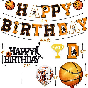 Basketball Birthday Party Decorations Supplies for Boys - Sports Basketball Theme Happy Birthday Banner Cake Topper Balloons Party Pack- Game Day Themed Birthday Baby Shower Photo Props Party Supplies