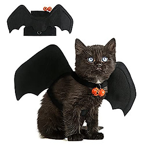 DIYASY Cat Halloween Bat Wing Costume,Halloween Small Pets Black Bat Costume Decoration for Puppy Dog and Cat with Bells