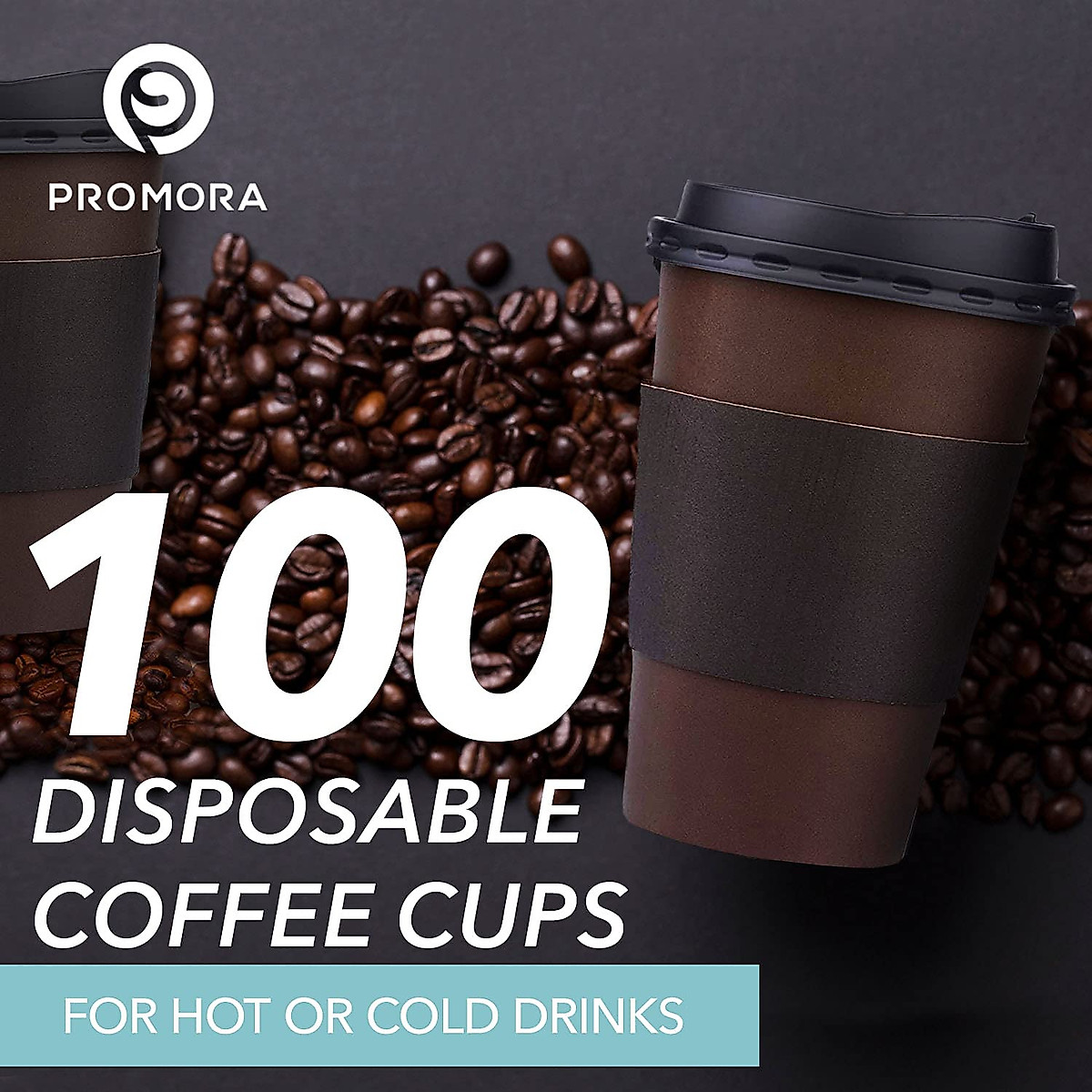 Promora 16 oz Brown Disposable Coffee Cups with Lids & Sleeves, Hot Coffee Cup Sleeves Disposable, Premium Insulated To Go Coffee Paper Cups with Lids & Sleeves (16 oz, Pack of 100) Brown and Black