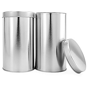 Solstice Double Seal Tea Canisters (4-Pack, Medium); Round Metal Containers with Interior Seal Lid