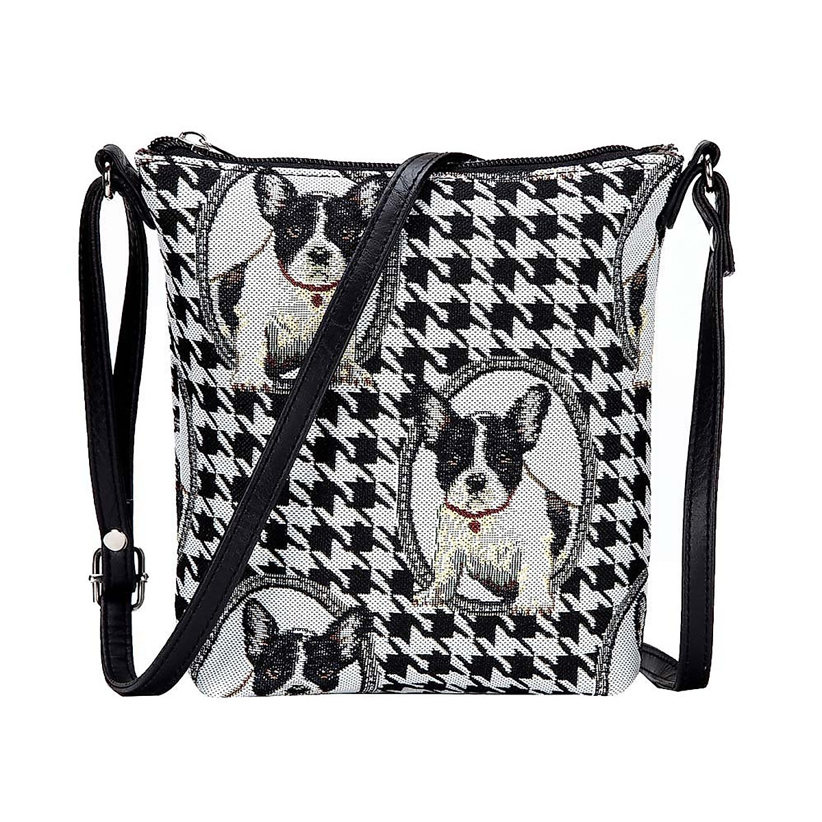 Signare Tapestry Small Crossbody Bag Sling Bag for Women with French Black and White Bulldog Design (SLING-FREN)