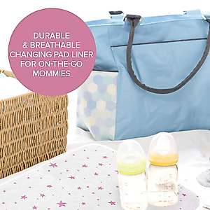 Kushies Deluxe Waterproof Changing Pad Liners - 20 x 30 inches Baby Changing Table Pad Covers - Baby Changing Pads in Pink Stars - Diaper Changing Pad Cover Waterproof for Changing Station
