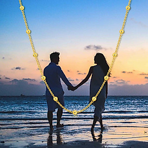 SISGEM Real 14k Gold Bead Station Choker Necklace for Women, 3 MM Ball Chain Jewelry Gifts for Her, 15-18 Inch