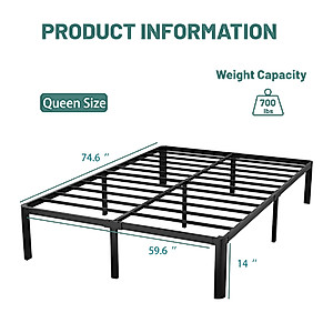 OLALITA Black Metal Bed Frame - Sturdy Metal Platform Bed Frame Queen Size Easy Assembly, Heavy Duty, No Box Spring Needed (Modern 14", Queen)
