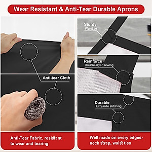 SHEOMERN 3 Pcs Dual Waterproof Oilproof Kitchen Chef Aprons with 4 Pockets for Men Women, Adjustable Soft Anti-Tear Cooking Bib Apron for Baking Grilling BBQ Painting Cleaning (Black)