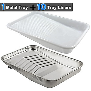 11-Pack 9inch Disposable Plastic Paint Roller Tray -Come up with Extra Metal Tray Liner - Ideal for DIY Painting Projects