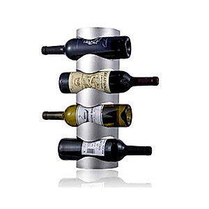 HAOZHAO 4 Bottles Creative Stainless Steel Wall Mounted Red Wine Holder Wine Bottle Storage Rack Storage Shelf Holders (Color : Silver)