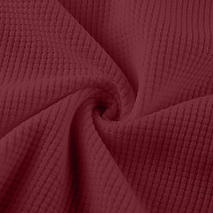 Womens Oversized Waffle Knit Hoodies V Neck Drawstring Long Sleeve Tops Lightweight Thermal with Pockets Wine