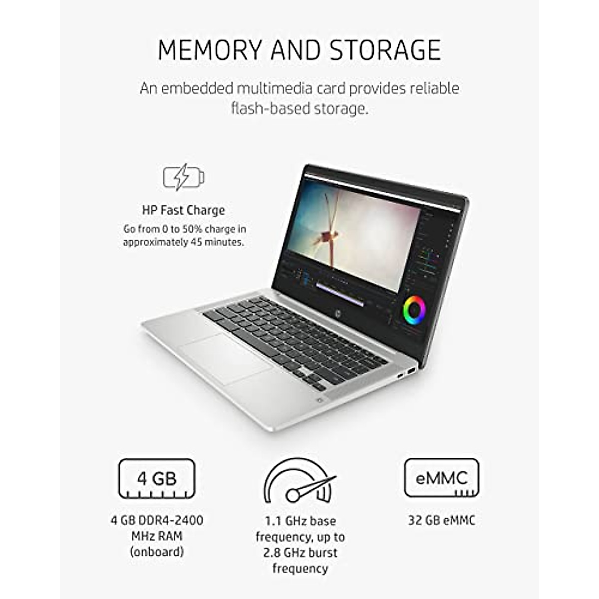 HP Chromebook 14 Laptop, Intel Celeron Processor, 4 GB RAM, 32 GB eMMC, 14” FHD (1920 x 1080) Chrome OS (14a-na0160nr) (Renewed)