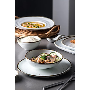 Uaral Pasta Bowls Large Salad Bowl Ceramic Soup Bowl,40 Ounce Wide and Shallow Serving Bowl,Set of 2, (Reactive White)