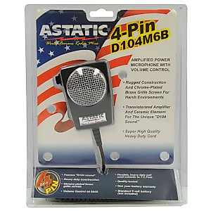 Astatic 302-10005 D104M6B Amplified Ceramic Power 4-Pin CB Microphone, Black