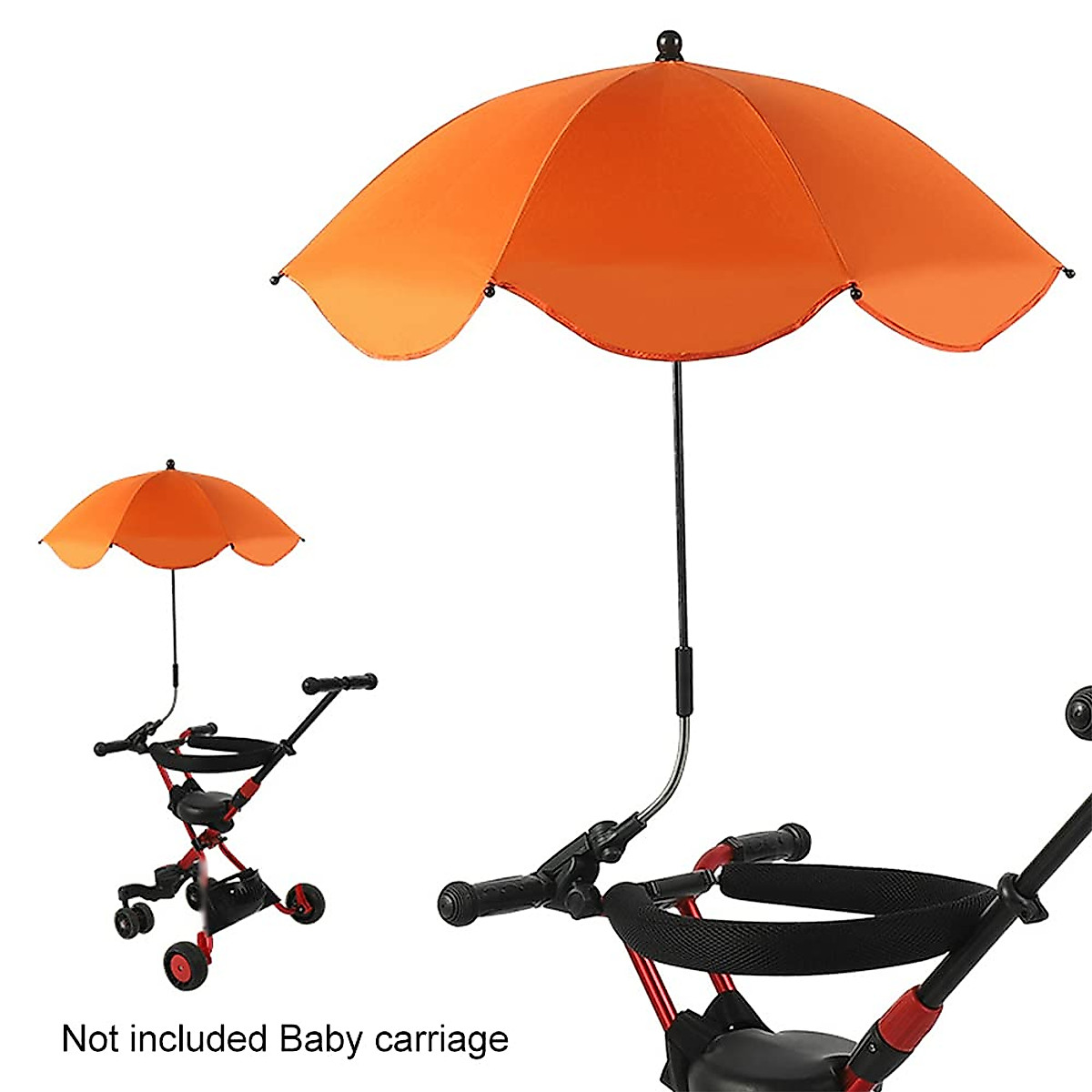 Xiaokeis Baby Stroller Umbrella Portable Folding Sun Umbrella Pushchair Parasol Umbrella Universal Clip Fixing Device Detachable Infant Sun Protection Umbrella for Pram,Pushchair Buggy(Orange)