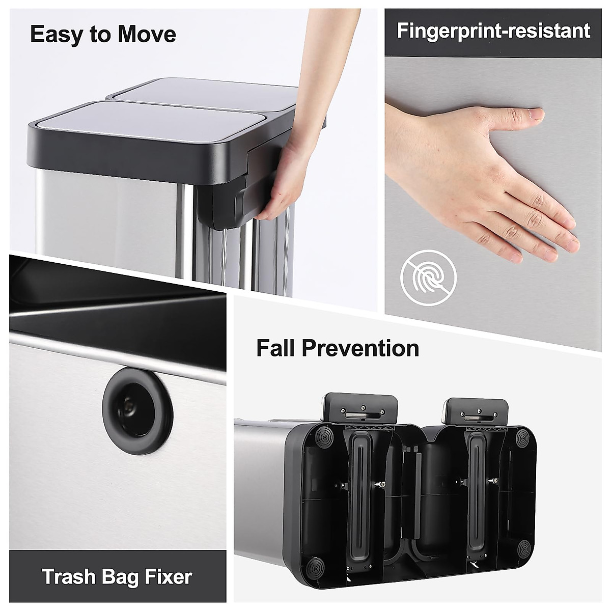 GAOMON Trash Can, 16 Gal Dual Garbage Can & Recycle Bin, 2 Compartments & 2 Pedal, Soft Close Lid and Airtight, for Home, Office, Business