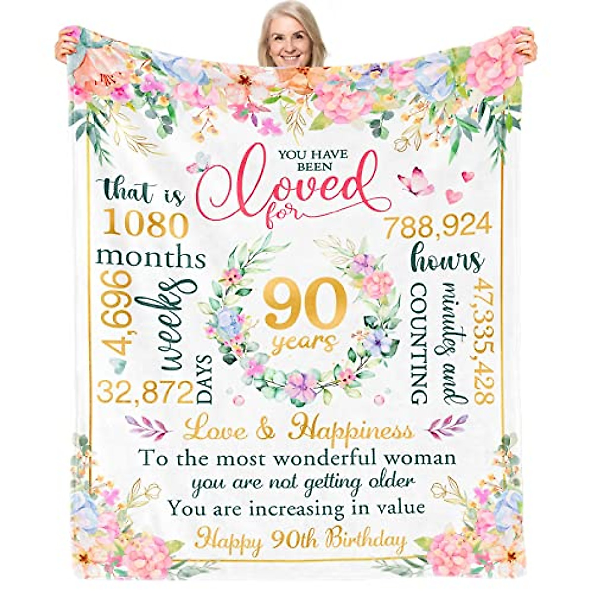90th Birthday Decorations for Women,90th Birthday Gifts for Women,Best 90th Birthday Gifts,Happy 90th Birthday Decorations for Her,Wife,Sister,Friend,Soft Throw Blanket 50" X 60"