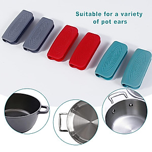Silicone Pot Handle Sleeve, 6 Pcs Cast Iron Handle Cover, Anti-Slip Silicone Skillet Handle Cover with Buckle, for Frying Cast Iron Skillet Pan, Reusable (3 Colors)