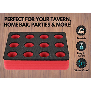 Polar Whale 2 Shot Glass Holders Organizer Modern Tray for Home Kitchen Bar or Club Party Durable Red and Black Durable Foam Serving Rack 10 Inches Wide Each Holds 12 Shots
