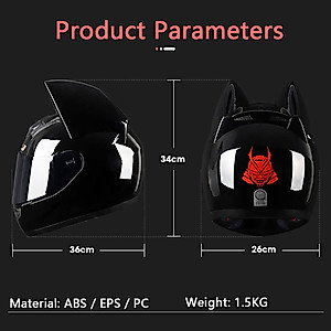 DOT Approved Cat Ear Motorcycle Helmet with Tail Built-in Bluetooth Integrated Flip up Front Helmets Mountain Full Face Cool Girl Street Bike Racing Crash Helmet for Adult Man Woman-M-Medium