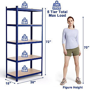 ERGOMASTER Garage Storage Shelves 5-Tier Garage Shelving Unit 2920LBS Heavy Duty Shelving Adjustable Boltless Organizer Rack for Garage Warehouse Pantry Office 108" W x 18" D x 72" H（Blue,3Pack）