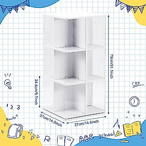 Wesiti 360 Degree 31.1 in Tall Rotating Bookshelf 3 Tier Floor Standing Bookcase with Acrylic Windows Spinning Plywood Storage Book Tower Revolving Bookcase for Kids Classroom Playroom Bedroom, White
