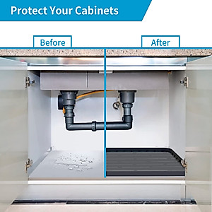 Under Sink Mat, 34" x 22" x 1" Silicone Under The Sink Mat for Kitchen Waterproof, Under Sink Drip Tray with Drain Hole for Cabinet Protector, Hold Up to 3 Gallons Liquid, Dark Gray