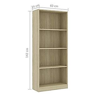 vidaXL 4-Tier Book Cabinet Home Living Room Bedroom Office Storage Rack Organizer Side Shelf Bookcase Furniture Sonoma Oak Engineered Wood