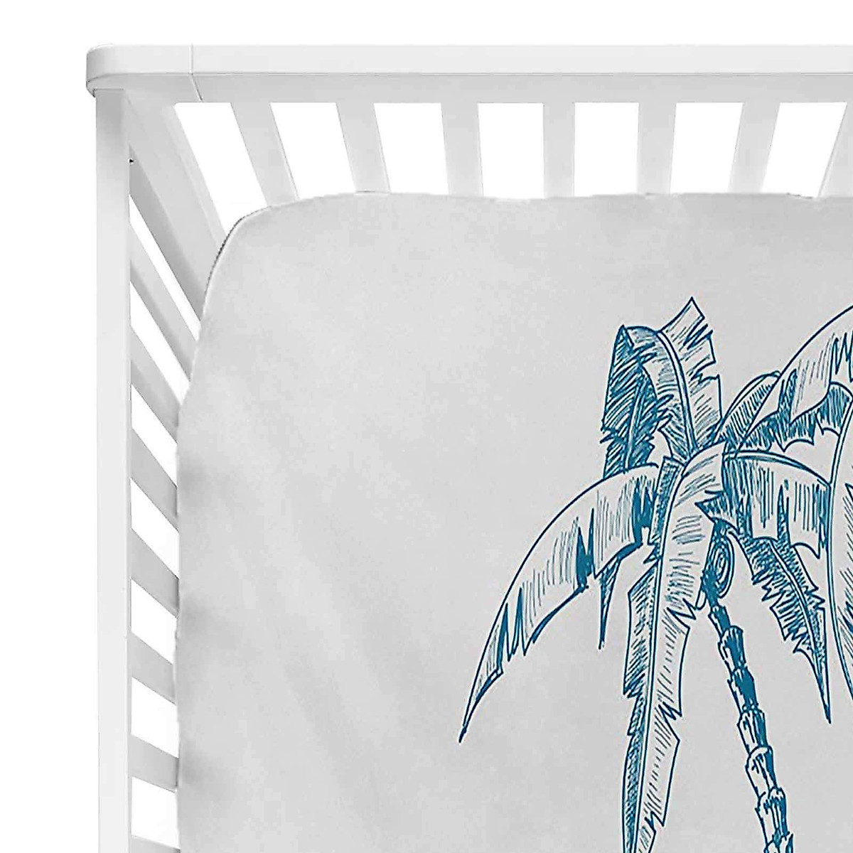 Beach Fitted Crib Sheet,Modern Illustration of a Tropical Beach with Palm Trees and Hammock Hawaiian Relax Microfiber Silky Soft Toddler Mattress Sheet Fitted,28"x 52"x 8'',Baby Sheet for Boys Girls