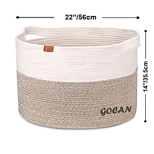 GOCAN Extra Large Laundry Basket toy storage 22"X22"X14" blanket basket Cotton Rope Woven Baskets with Handles for Living Room (Brown/Beige) XXXL