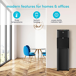 Avalon Electronic Bottom Loading Water Cooler Dispenser - 3 Temperatures, Hot, Cool & Cold, Digital Clock with Temperature Control, Durable Stainless Steel Cabinet, Self Cleaning, Black