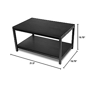 YSSOA Black 2-Tier Coffee Table with Shelf for Living Room and Office, 19.75D x 31.5W x 16.75H in