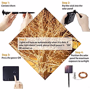 Moon Strike 72ft 200 LED Solar String Lights Outdoor Waterproof, Upgraded Outdoor Solar Garden Lights with 8 Modes , Solar Fairy Lights for Garden, Christmas (Warm White)