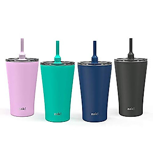 Zak Designs Alfalfa Stainless Steel Vacuum Insulated Double Wall Tumbler with Flexible Silicone Straw, Travel Tumbler with Splash Proof Lid Keeps Drinks Cold (18/8 SS, 20oz, Lilac)