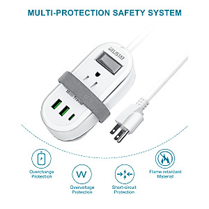 Travel Power Strip with USB Outlet,Travel Small Surge Protector Power Strip with 4ft Around Extension Cord 2 Outlets 2 USB Ports 1 USB C Outlet, Essentials for Travel Office Desk Cruise Vacation
