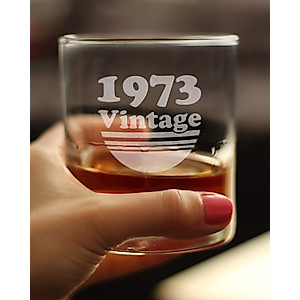 Vintage 1973 Whiskey Rocks Glass - 52nd Birthday Gifts for Men & Women Turning 52 - Old Fashioned Bday Decor - 10.25 oz