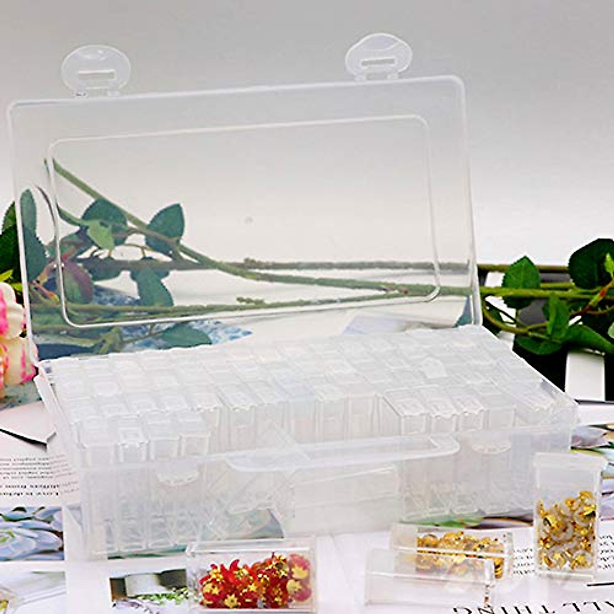 Ritioner Storage Box Diamond Organizing Boxes, 64 Slots Transparent Plastic Jewelry Drill Acrylic Storage Box Painting Accessory Storage Box Diamond Painting Accessories Tool Storage Box (1pack)