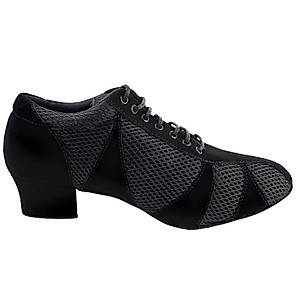 Very Fine Dancesport Shoes - Women's Latin, Salsa, Rhythm, Ballroom Practice Dance Sneakers - 705LEDSS Black Nubuck & Black Knit Mesh - 1.5-inch Heel & Foldable Shoe Brush Bundle (Size 10)