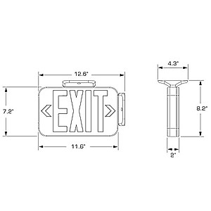 HUBBELL CER LED Emergency exit Sign, 11.6 in x 2 in x 8.2 in, White