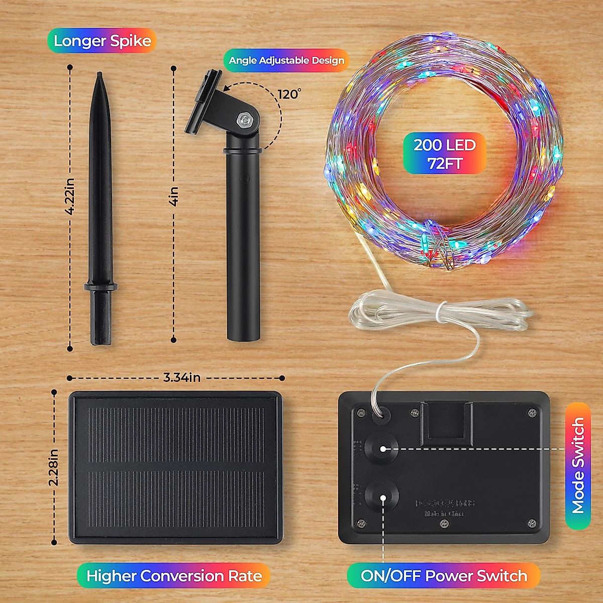 Solar String Lights Outdoor Extra-Long 288Ft 800 LED Super Bright Fairy Lights Waterproof 4-Pack Each 72FT 200 LED Solar Powered Halloween Christmas Lights with 8 Modes for Garden Wedding (Multicolor)