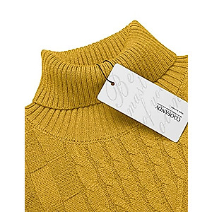 COOFANDY Men's Slim Fit Turtleneck Sweater Casual Cable Knit Pullover Sweaters Yellow