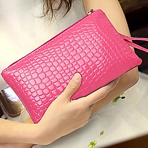 guohanfsh Women Leather Wristlet Clutch Bag Long Wallets Coin Purse Cash Change Cellphone Organizer Pouch Black