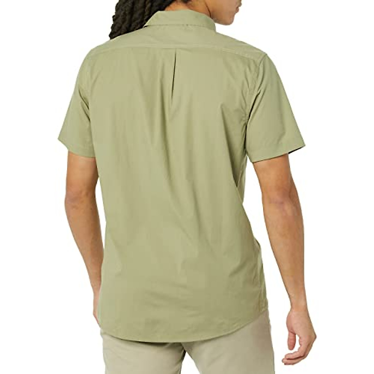 Goodthreads Men's Standard-Fit Short-Sleeve Stretch Poplin Shirt, Light Olive, X-Large