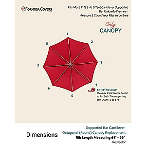 Formosa Covers Replacement Umbrella Canopy for 11ft Supported Bar Cantilever Market Outdoor Patio Shade in Red (Canopy Only) (11ft 8 ribs)