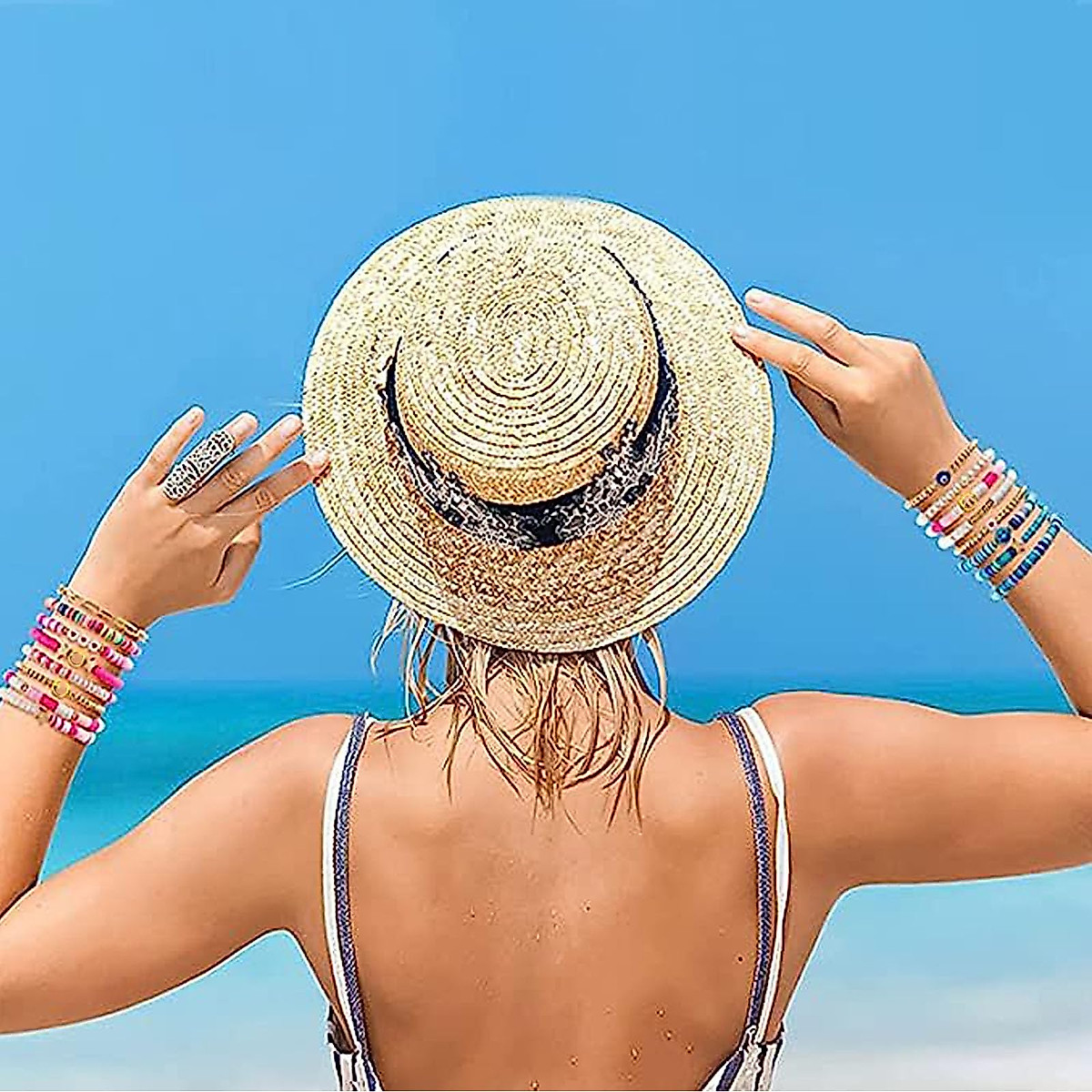 GIGB PBDK Preppy Heishi Bracelets Set Colorful Stretch Clay Pearl Stackable Beaded Bracelets Boho Y2K Beach Layering Bracelets Jewelry for Women