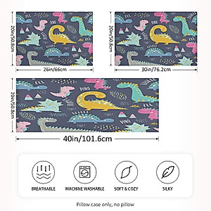 KEEPREAL Cute Funny Kids Dinosaurs Satin Pillowcase for Hair and Skin Silk Pillowcase - Slip Cooling Satin Pillow Covers with Envelope Closure, Standard Size(20x26 inches)