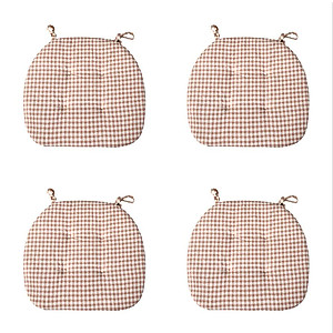 Happiness Decoration Polyester & Cotton Dining Chair Pads with Ties Set of 4 All Seasons Living Room, Office, Kitchen Chair Seat Cushions (Pink), 17.7''Lx16.5''W