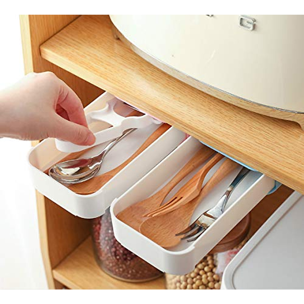 Under Table Drawer, Hidden Self-Adhesive Tray Drawer,Under Desk Holder Storage Box, Stationery Pencil Storage Drawer Organizer for Office/School/Kitchen (Pink)