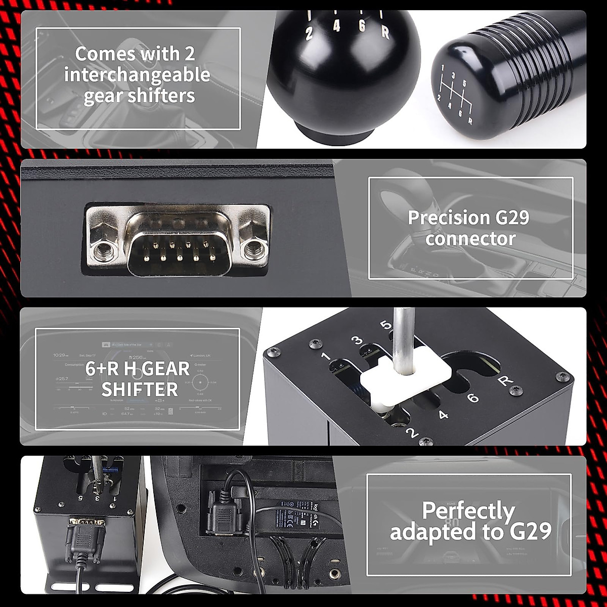 CNRAQR PS4 PS5 PC Racing Game USB Handbrake &Simulator Shifter 6+R H Gear Shifter Kit - Compatible with LOGITECH G29 Racing Game Wheels