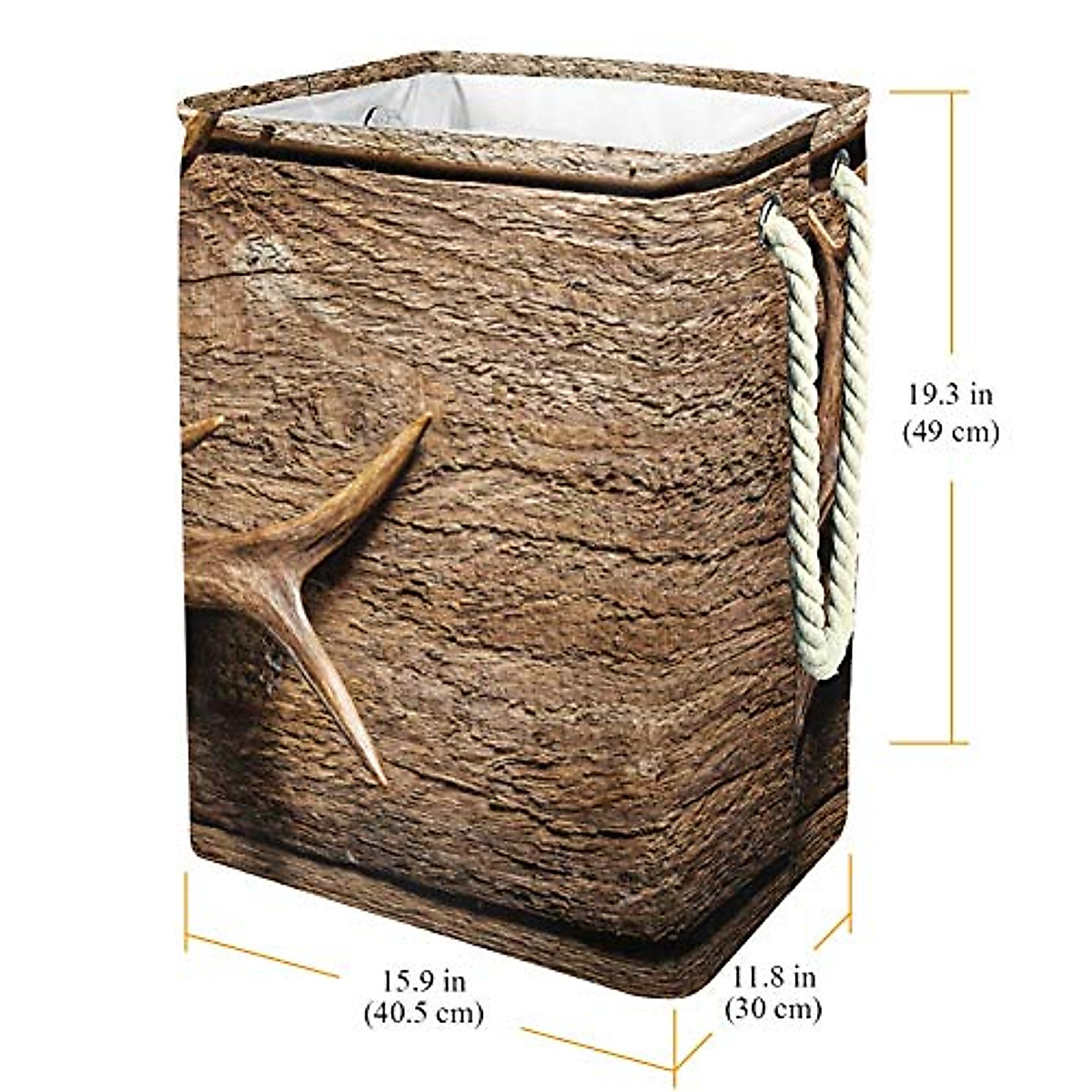 Laundry Basket Deer Antlers Rustic Wooden Foldable Laundry Hamper with Handles Detachable Brackets Well-Holding Waterproof for Clothes Toys Organization in Laundry Room Bedroom Bathroom