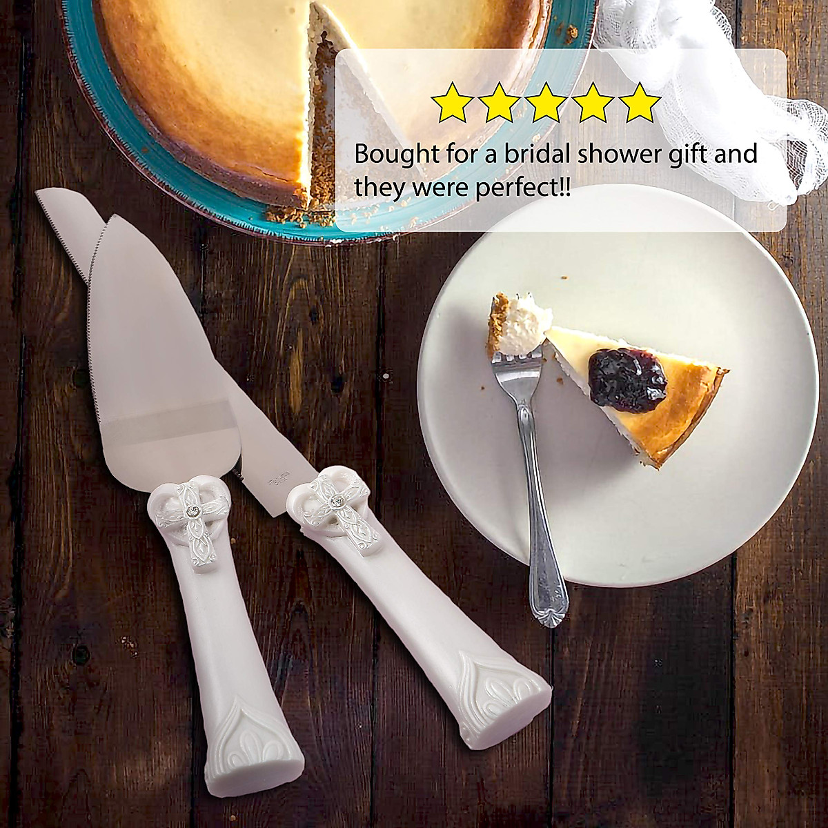 Heart and Cross Stainless Steel Wedding Cake Server Set Reception New